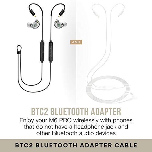 MEE audio M6 PRO Musicians' in-Ear Monitors Wired + Wireless Combo Pack: Includes Stereo Audio Cable and Bluetooth Audio Adapter (Clear) (CMB-M6PROBT-CL)