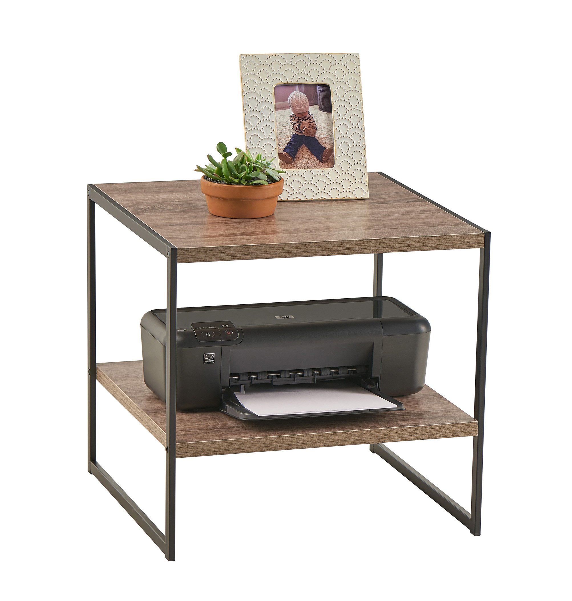 ClosetMaid 1314 2-Tier Square Wood Side Table with Storage Shelf, Gray