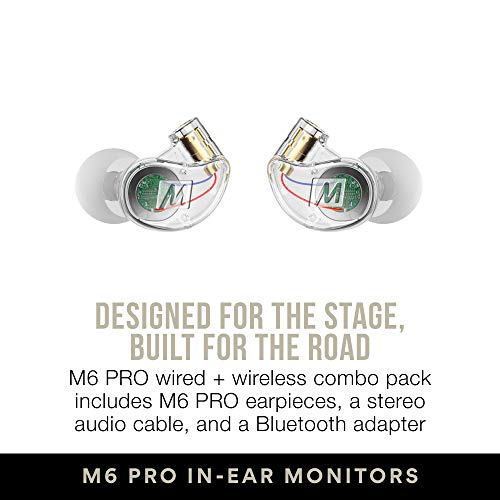 MEE audio M6 PRO Musicians' in-Ear Monitors Wired + Wireless Combo Pack: Includes Stereo Audio Cable and Bluetooth Audio Adapter (Clear) (CMB-M6PROBT-CL)