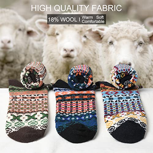 FYC Winter Womens Socks - Wool Warm Thick Knit Cozy Crew Casual Vintage Soft Socks for Women - Christmas Gifts - 5 Pairs