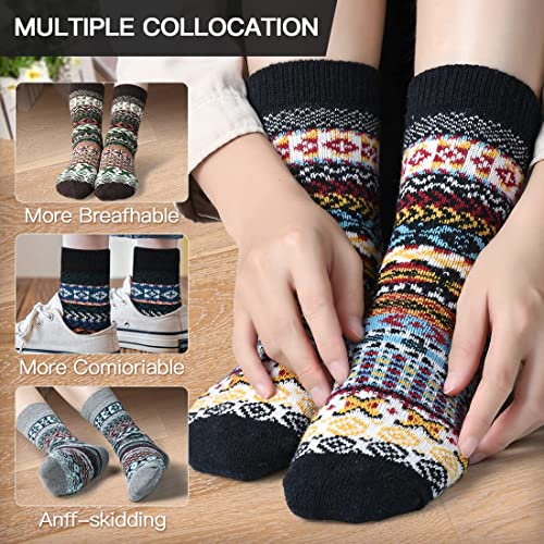 FYC Winter Womens Socks - Wool Warm Thick Knit Cozy Crew Casual Vintage Soft Socks for Women - Christmas Gifts - 5 Pairs