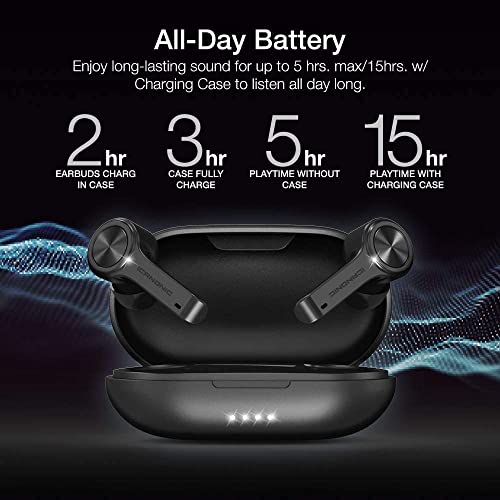 TETHYS True Wireless Earbuds - Bluetooth 5.0 in-Ear Headphone Compatible with iPhone & Android Phone, Built-in Microphone/Pro Bass/Charging Case Included, Buds IPX5 Sweatproof for Sport - Black