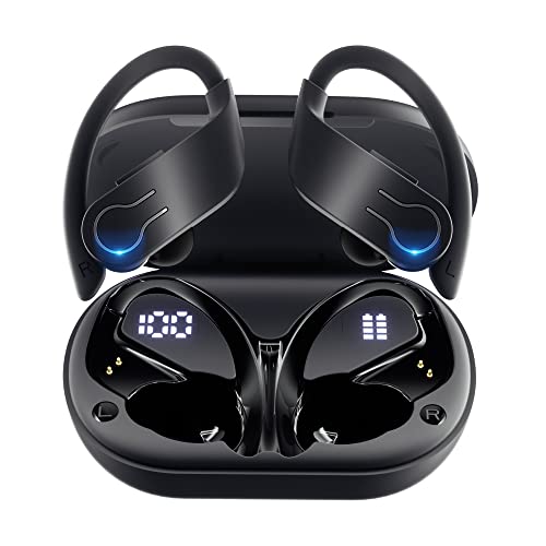 Wireless Earbuds Bluetooth 5.3 Headphones 120Hrs Playtime Wireless Charging Case Digital LED Display Over-Ear Earphones with Earhook Waterproof Headset with Microphone for Sport Running Workout