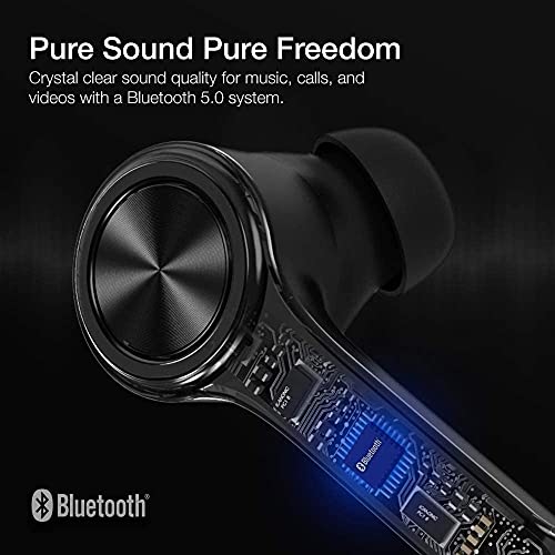 TETHYS True Wireless Earbuds - Bluetooth 5.0 in-Ear Headphone Compatible with iPhone & Android Phone, Built-in Microphone/Pro Bass/Charging Case Included, Buds IPX5 Sweatproof for Sport - Black