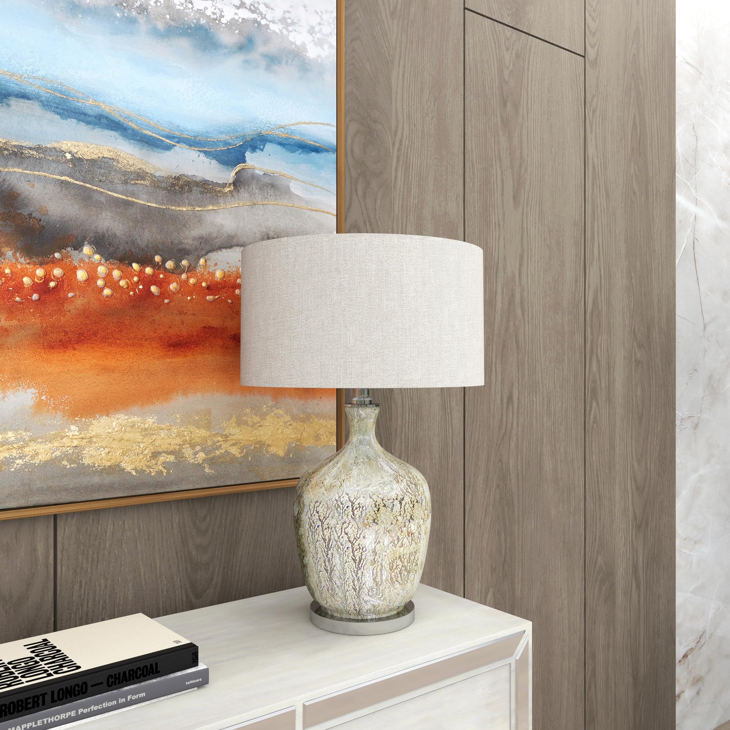 Deco 79 Glass Room Table Lamp Accent Lamp with Faux Mercury Glass Finish, Lamp 16" x 16" x 27", Silver