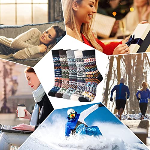 FYC Winter Womens Socks - Wool Warm Thick Knit Cozy Crew Casual Vintage Soft Socks for Women - Christmas Gifts - 5 Pairs