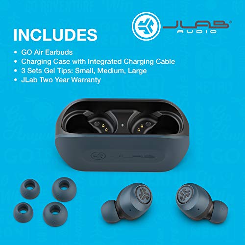 JLab Go Air True Wireless Bluetooth Earbuds + Charging Case | Dual Connect | IP44 Sweat Resistance | Bluetooth 5.0 Connection | 3 EQ Sound Settings Signature, Balanced, Bass Boost… (Blue)