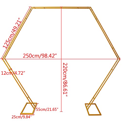 MANULOOT Metal Heart Balloon Arch Kit, Hexagon Arch Backdrop, Gold Metal Arch Backdrop Stand, Flower Stand Frame Wedding Props, Upgrade Backdrop Stand for Party Decor| US Stock (Hexagon A)