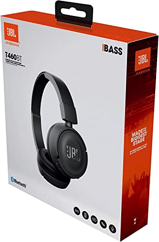JBL T460BT - On-Ear Wireless Bluetooth Headphones, Extra Bass with 11 Hours Playtime & Mic - Includes Bonus Extended Charging Cable and Velvet Storage Pouch - Black