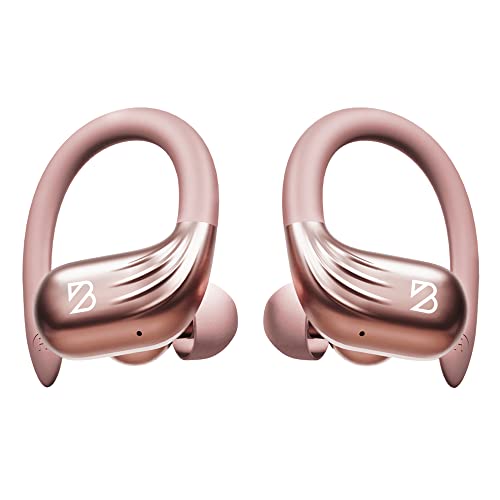 Runner 60 Wireless Rose Gold Earbuds for Running, Workout Headphones for Women, Pink Bluetooth Earphones, Over Ear Hooks, 80-Hour Long Battery, Water-Resistant Pink Earbuds Wireless Charging Case