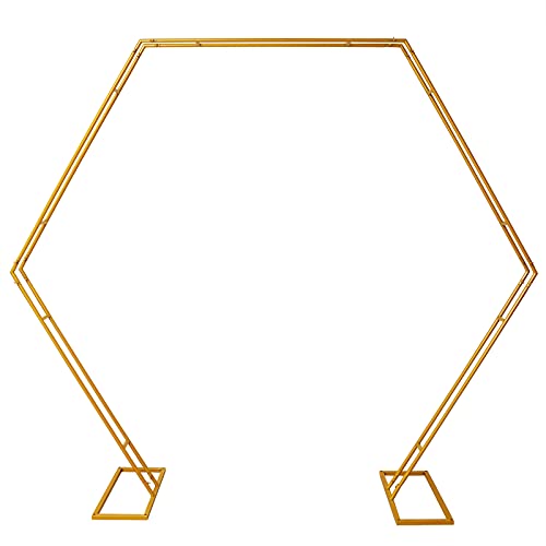 MANULOOT Metal Heart Balloon Arch Kit, Hexagon Arch Backdrop, Gold Metal Arch Backdrop Stand, Flower Stand Frame Wedding Props, Upgrade Backdrop Stand for Party Decor| US Stock (Hexagon A)