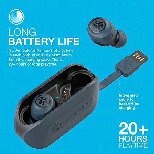 JLab Go Air True Wireless Bluetooth Earbuds + Charging Case | Dual Connect | IP44 Sweat Resistance | Bluetooth 5.0 Connection | 3 EQ Sound Settings Signature, Balanced, Bass Boost… (Blue)