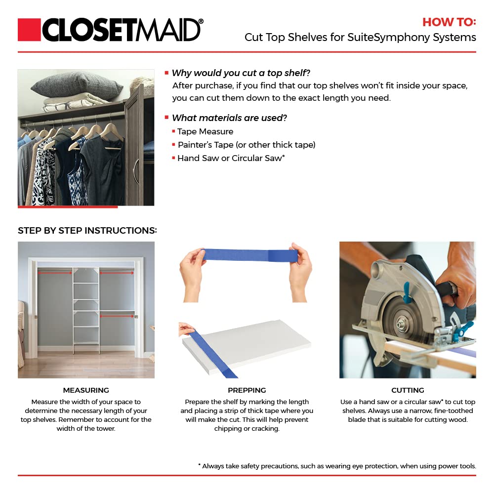 ClosetMaid SuiteSymphony Wood Closet Organizer Kit with Tower, 3 Hang Rods, Top Shelves, Adjustable, Fits Spaces 6 - 10 ft. Wide, Graphite Grey
