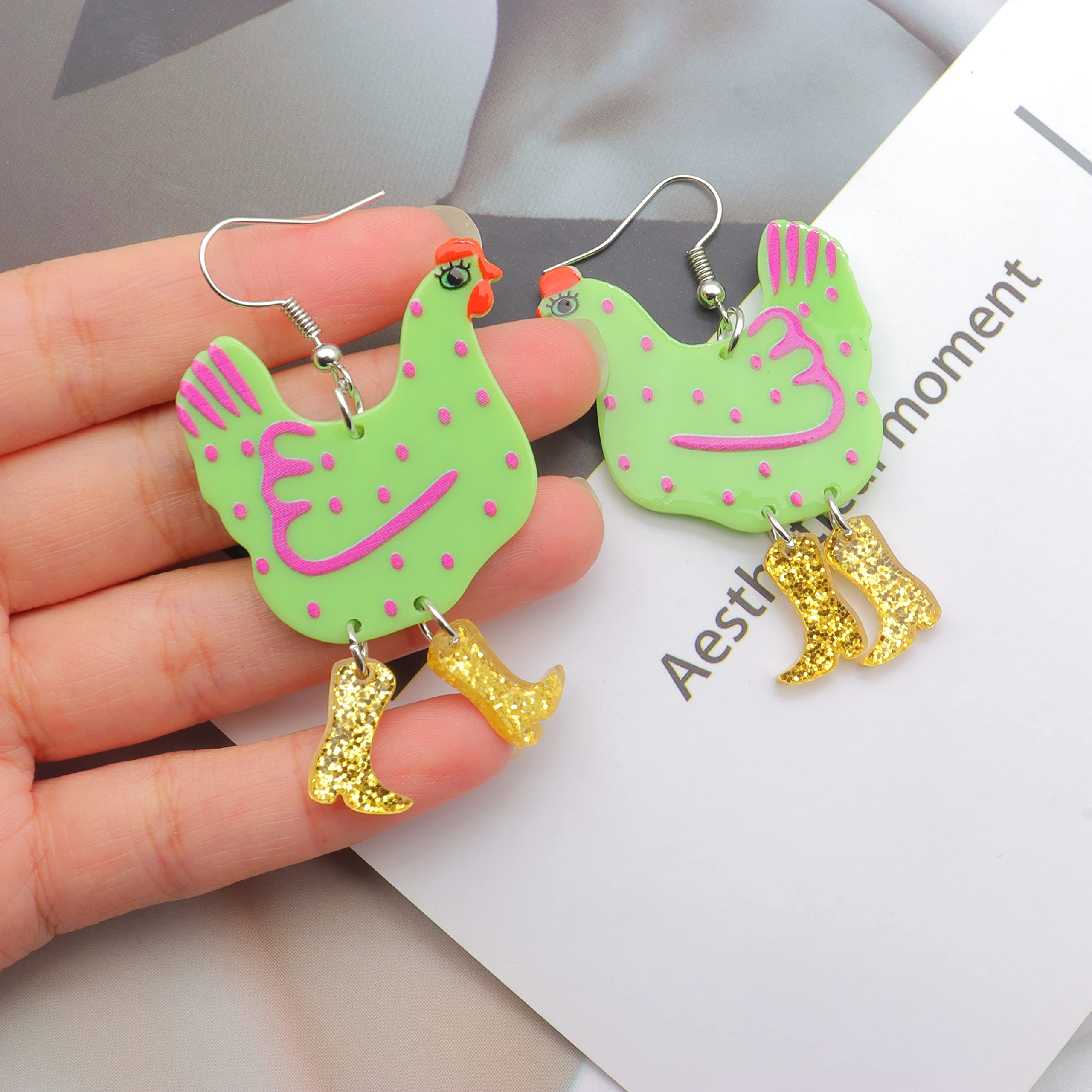 Acrylic Boot Chicken Earrings,Colorful Funny Boots Chicken Dangle Drop Earrings,Cock Dangle Hen Chicken Earrings For Women Farm Design Jewerly Gift (yellow)