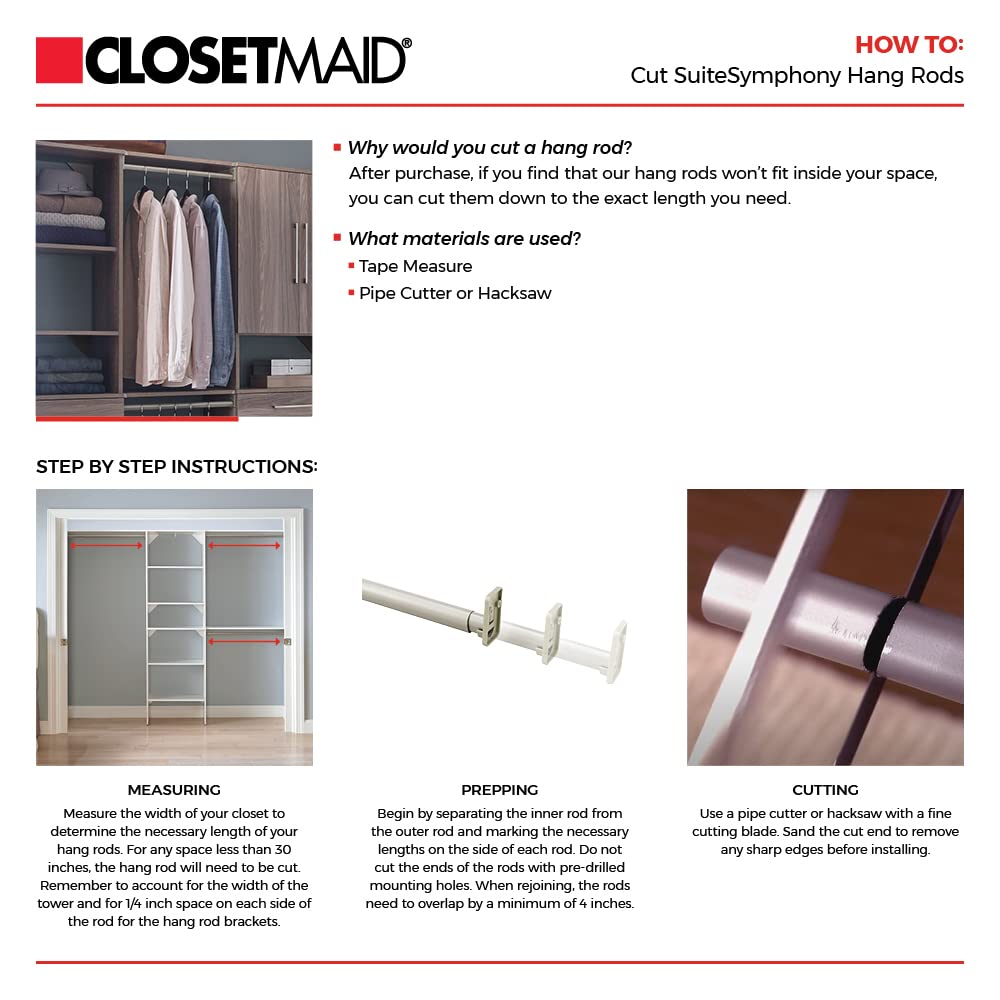 ClosetMaid SuiteSymphony Wood Closet Organizer Kit with Tower, 3 Hang Rods, Top Shelves, Adjustable, Fits Spaces 6 - 10 ft. Wide, Graphite Grey