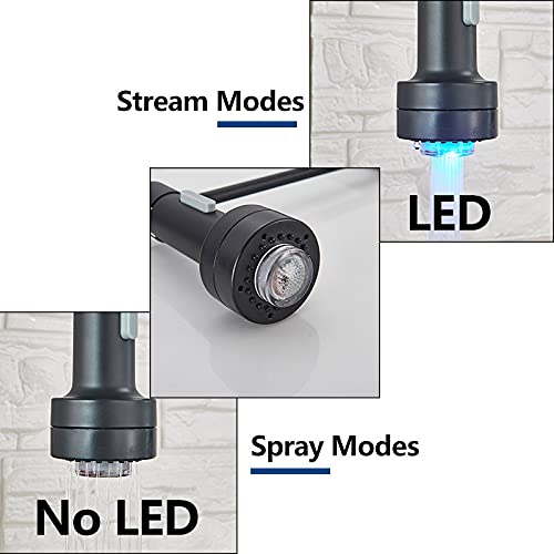 Kitchen Sink Faucet for Bar Farmhouse Commercial, Black Nickel Kitchen Faucet, LED Stream Mode Spout Pull Down 180 Degree Rotation, Hot Cold Deck Mount Mixer Crane Sink Taps (Color : Black and Gold)