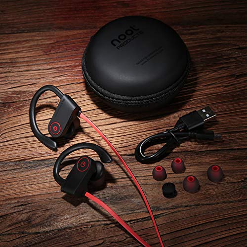 noot products NP11 Wireless Earphones Bluetooth in-Ear Headphones with Ear Hook/Mic, Volume & Remote Control IPX7 Sweatproof Earbuds for Sports, Workout, Running, Exercise, Gym (Black)