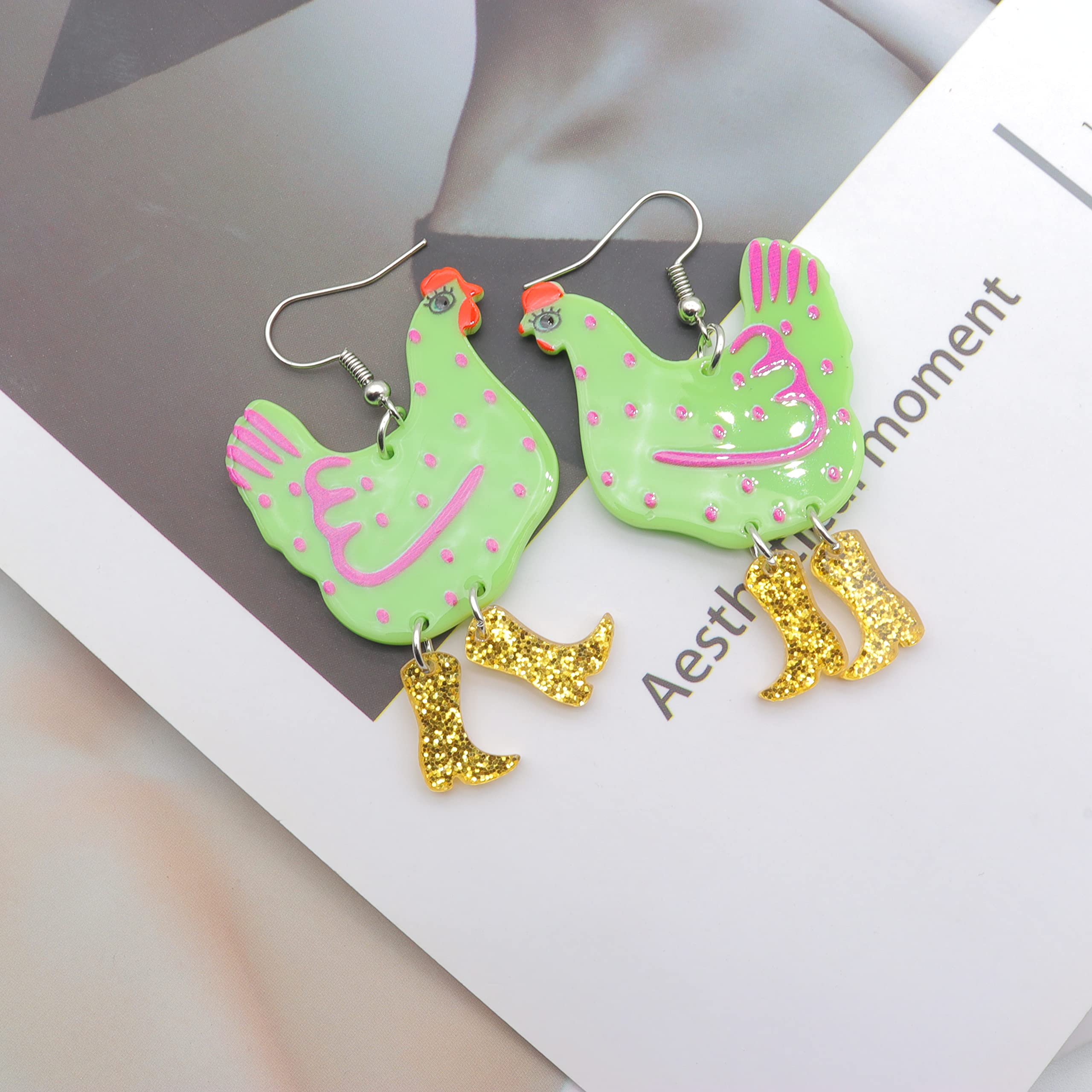 Acrylic Boot Chicken Earrings,Colorful Funny Boots Chicken Dangle Drop Earrings,Cock Dangle Hen Chicken Earrings For Women Farm Design Jewerly Gift (yellow)