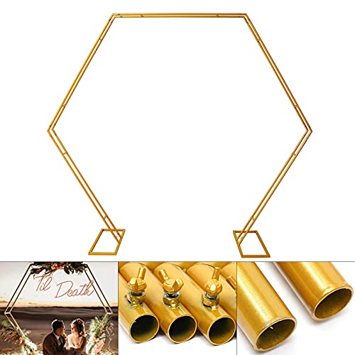 MANULOOT Metal Heart Balloon Arch Kit, Hexagon Arch Backdrop, Gold Metal Arch Backdrop Stand, Flower Stand Frame Wedding Props, Upgrade Backdrop Stand for Party Decor| US Stock (Hexagon A)