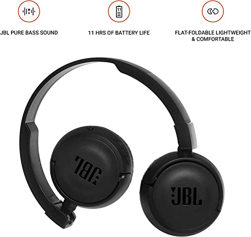 JBL T460BT - On-Ear Wireless Bluetooth Headphones, Extra Bass with 11 Hours Playtime & Mic - Includes Bonus Extended Charging Cable and Velvet Storage Pouch - Black