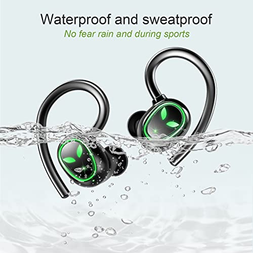 Wireless Earbud, True Bluetooth Headphones 50H Playtime, Deep Bass Bluetooth Earbud with Mic, Noise Cancelling Earphones with Earhooks, IP7 Waterproof in Ear Bluetooth Earphones for Sports/Gym, Black