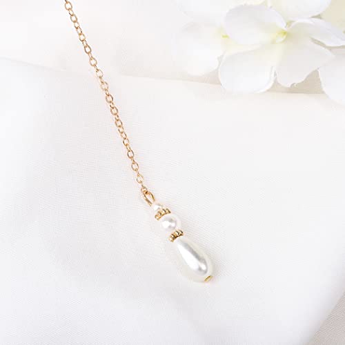 Ursumy Back Necklace Pearl Backdrop Necklace Sexy Body Chain Bridal Back Chain Jewelry for Women(Gold)