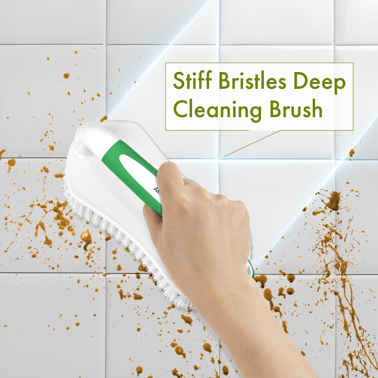 Amazer Scrub Brush Comfort Grip & Flexible Stiff Bristles Heavy Duty for Bathroom Shower Sink Carpet Floor - Pack of 2 (Green+Green)