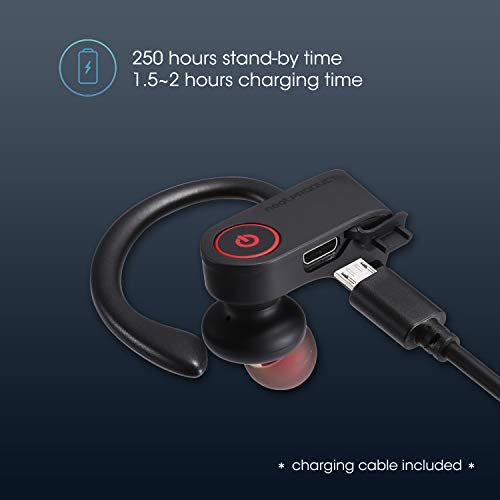 noot products NP11 Wireless Earphones Bluetooth in-Ear Headphones with Ear Hook/Mic, Volume & Remote Control IPX7 Sweatproof Earbuds for Sports, Workout, Running, Exercise, Gym (Black)