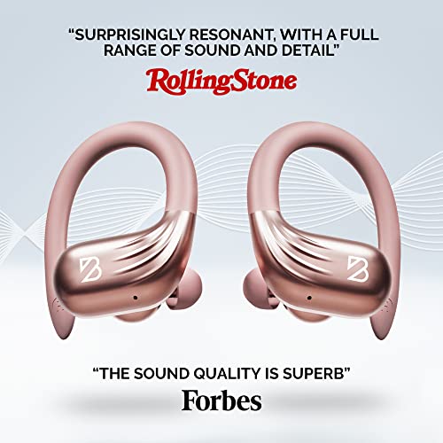 Runner 60 Wireless Rose Gold Earbuds for Running, Workout Headphones for Women, Pink Bluetooth Earphones, Over Ear Hooks, 80-Hour Long Battery, Water-Resistant Pink Earbuds Wireless Charging Case