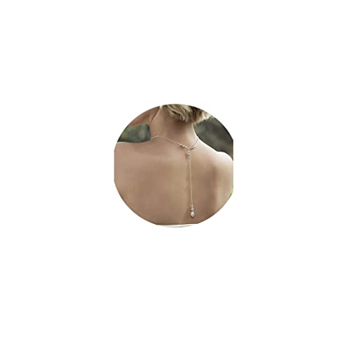 Ursumy Back Necklace Pearl Backdrop Necklace Sexy Body Chain Bridal Back Chain Jewelry for Women(Gold)