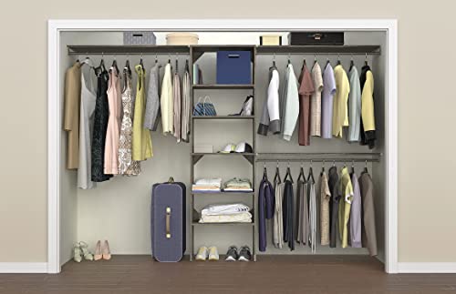 ClosetMaid SuiteSymphony Wood Closet Organizer Kit with Tower, 3 Hang Rods, Top Shelves, Adjustable, Fits Spaces 6 - 10 ft. Wide, Graphite Grey