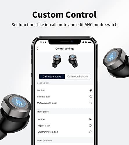 Edifier W240TN Active Noise Cancellation Earbuds with Bluetooth V5.3 - True Wireless Earbuds with Dual Dynamic Drivers - Fast Charging - Custom EQ - Physical Button and App Control - Black