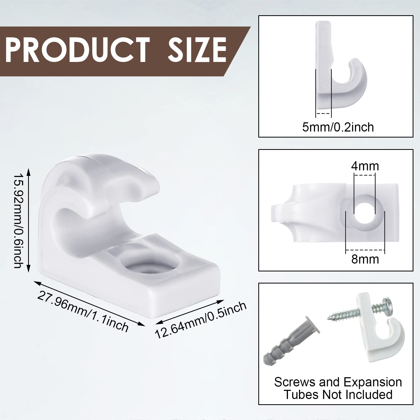 Wire Shelf Loop Clip Down Wall Clip Plastic Closet Shelves Clips Heavy Duty Shelf Bracket for Wire Shelving, Screws and Expansion Tube Not Included (White, 50 Pieces)