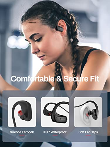 DACOM Bluetooth Headphones Wireless in-Ear Sport Earbuds with IPX7 Waterproof 20H Playtime Running Neckband Bluetooth Headphones Deep Bass Stereo for Workout Gym(Black)