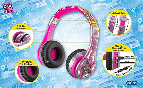 eKids LOL Surprise Kids Bluetooth Headphones, Wireless Headphones with Microphone Includes Aux Cord, Volume Reduced Kids Foldable Headphones for School, Home, or Travel