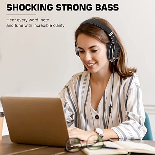Prtukyt 6S Wireless Bluetooth Headphones Over Ear, Hi-Fi Stereo Foldable Wireless Stereo Headsets Earbuds with Built-in Mic, Volume Control, FM for Phone/PC (Black & Gold)