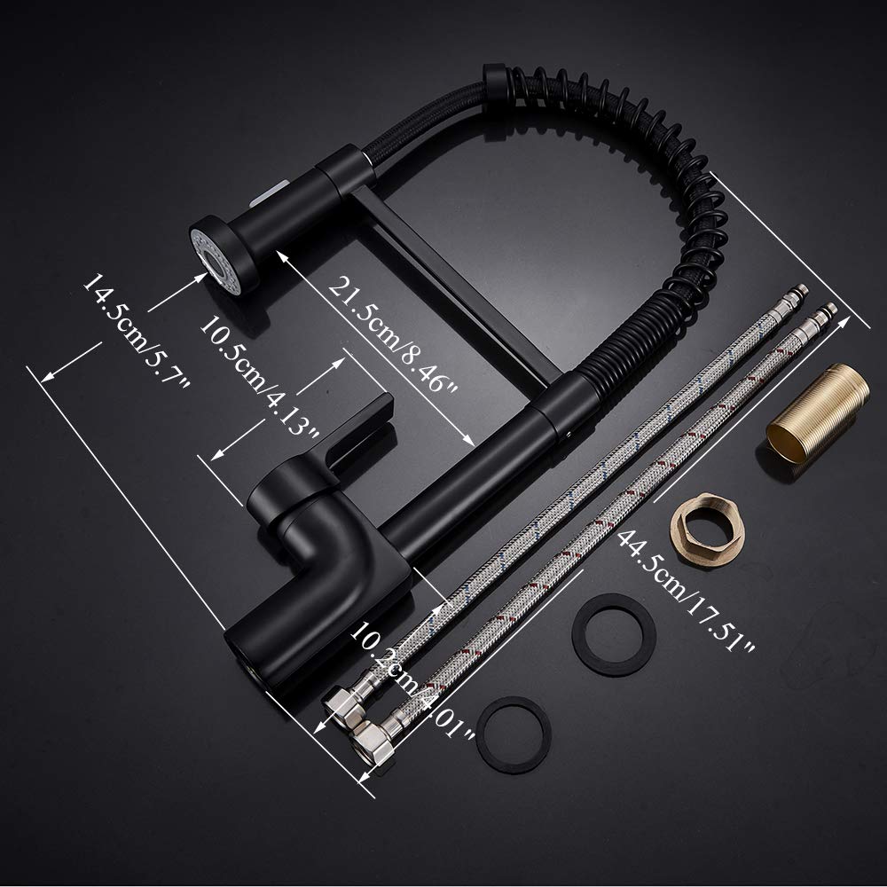 Kitchen Sink Faucet for Bar Farmhouse Commercial, Black/Brushed Kitchen Faucet, Deck Mounted Hot Cold Water Mixer Faucet, Spring Kitchen Pull Down Mixer Crane, 2 Function Spout ( Color : Black Bronze