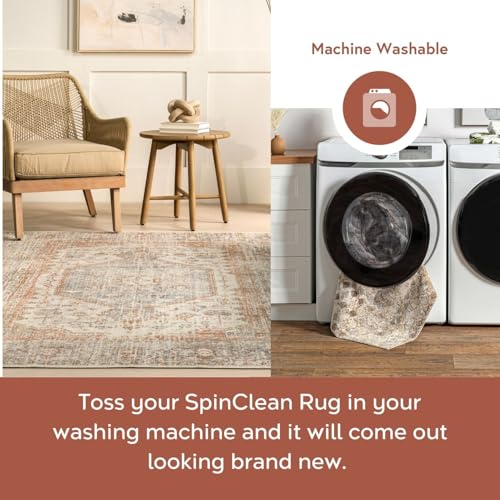 nuLOOM 5' x 8' SpinClean Machine Washable Stain-Resistant Area Rug with Non Slip Backing, Low Profile for Living Room, Bedroom, and Dining Room, Jacquie Light Grey
