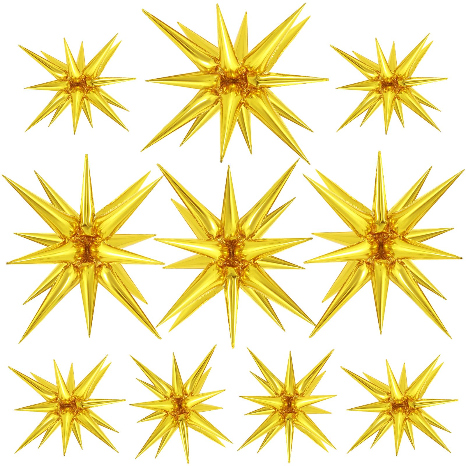 10 Pcs Star Balloons - Explosion Starburst Foil Cone Magic for Birthday, Wedding, Anniversary Party Backdrops Decorations Supplies, 6 Pcs 22Inches & 4 Pcs 27Inches (Gold)