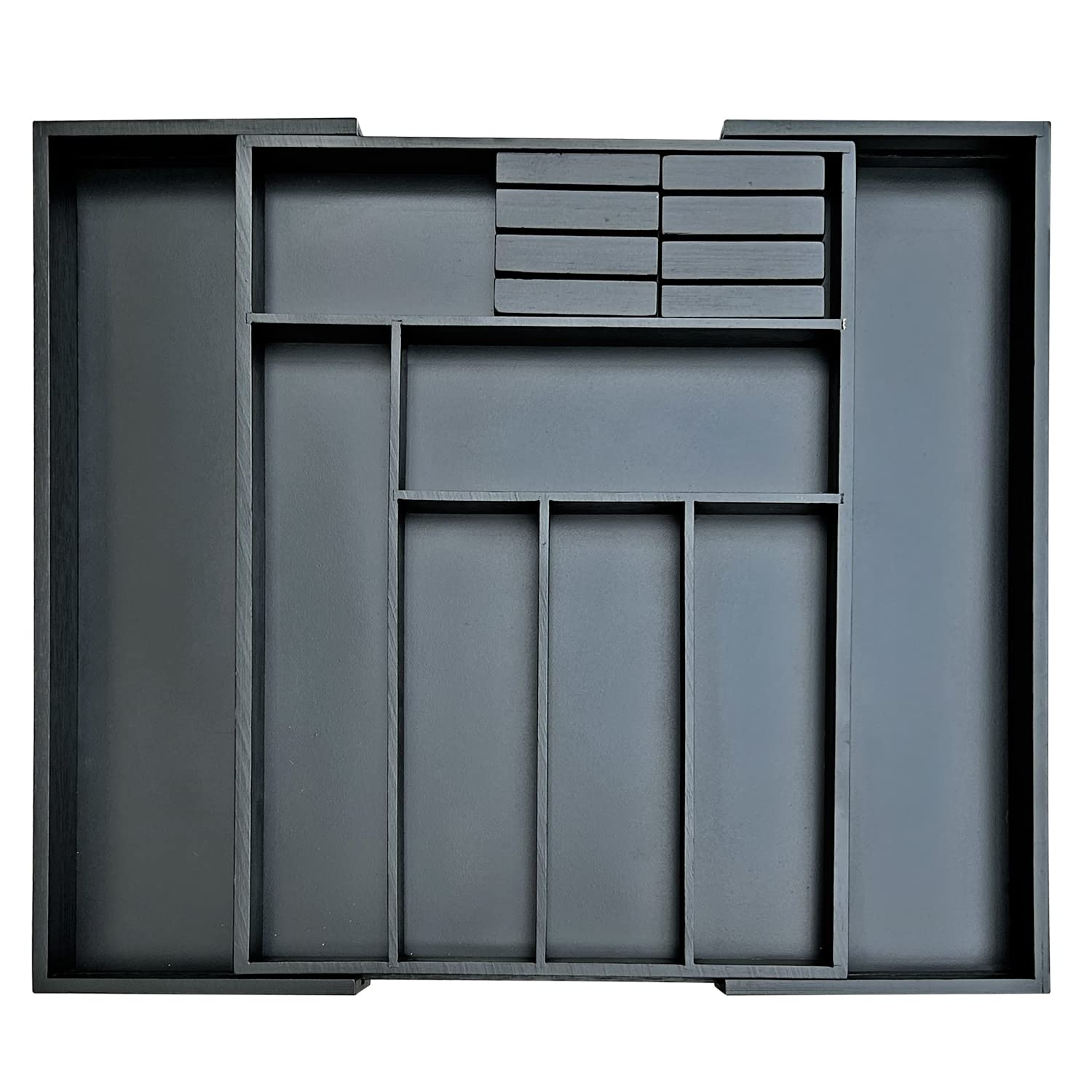 ZHOMA Bamboo Expandable Kitchen Drawer Organizer for Utensils Holder - Silverware Organizer/Utensil Holder and Cutlery Tray with Grooved Drawer Dividers - Black