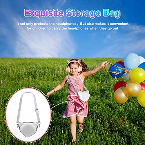 LOBKIN Bluetooth 5.1 Kids Headphones with Case - RGB LED Light Up Cat Ears Foldable Adjustable On-Ear Headset Support Wireless or 3.5mm Wired Mode for Toddler & Girls & Boys Teens (Pink)
