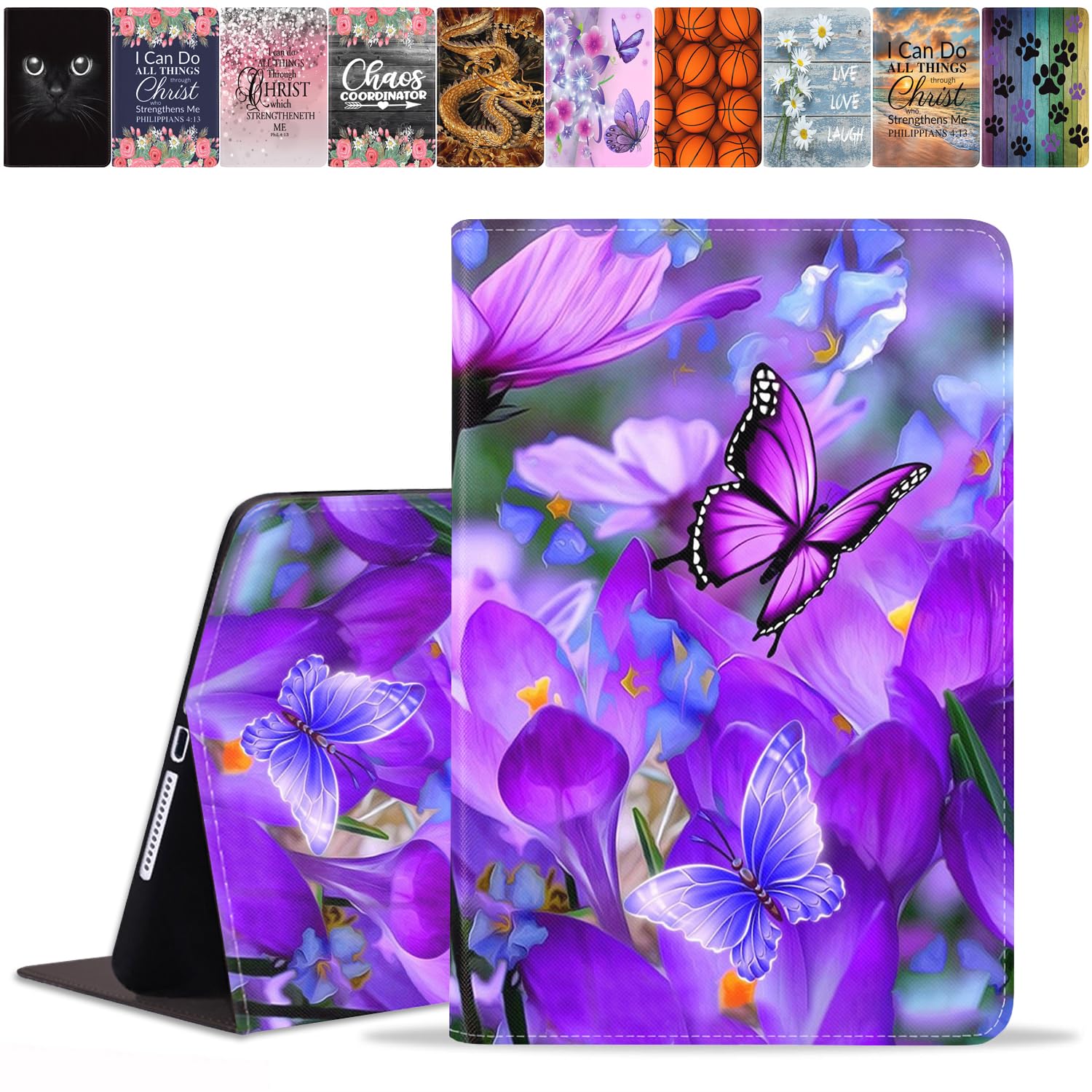 DEHJYYIJUY Case for Samsung Galaxy Tab S8 2022 & S7 2020 11 inch (SM-X700/X706/T870/T875/T878) - Slim PU Leather Folio Smart Cover with Auto Wake/Sleep, Purple Flowers and Butterfly