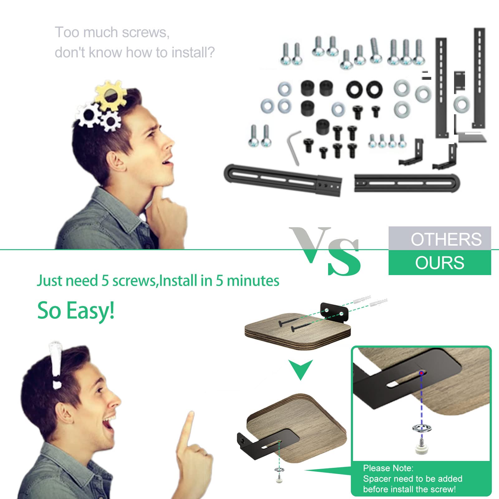 Maozhren Universal Soundbar Wall Mount Floating Shelves for Samsung, Polk Audio, Sonos Arc, JBL, Bose, Sony, Vizio, LG, TCL, Roku, Onn, Philips, Yamaha Soundbar Wall Mount Bracket, with Hardware Kit