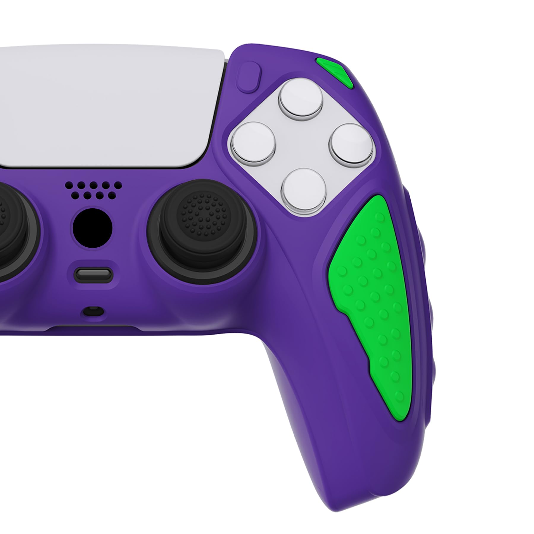 PlayVital Knight Edition Neon Genesis Purple & Green Two Tone Anti-Slip Silicone Cover Skin for ps5 Controller, Soft Rubber Case for ps5 Wireless Controller with Thumb Grip Caps