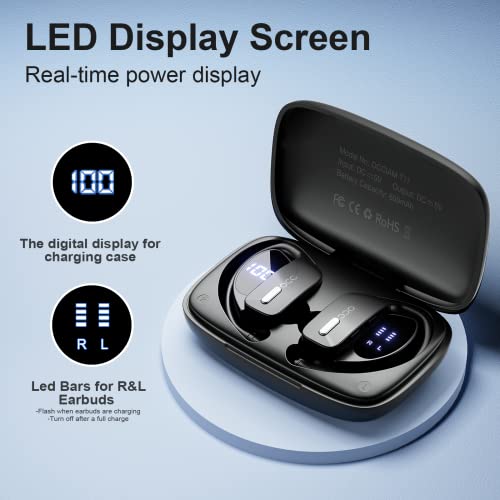 occiam Wireless Earbuds Bluetooth Headphones 48hrs Playback Sport Earphones with LED Display Over Ear Earbuds with Ear Hook Built-in Mic Headset for Workout Black
