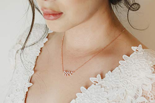 SWEETV Rose Gold Simple Wedding Back Necklace for Brides Bridesmaid, Bridal Backdrop Necklace, Crystal Leaf Chain Pendant Necklace for Women Prom