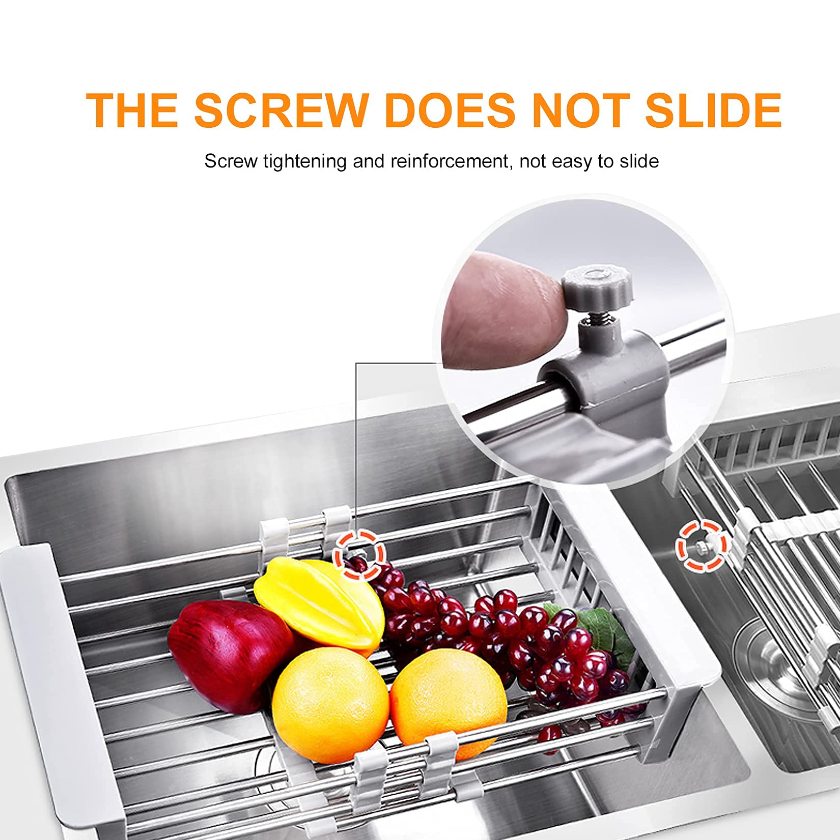 MSAAEX Expandable Dish Drying Rack, Over Sink Dish Drying Rack , Draining Dishes & Fruit Drain- Rustproof Stainless Steel for Kitchen, Rugged Sink Drain Rack (Gray)