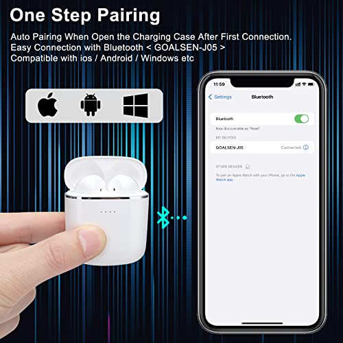 GOALSEN J-Series J05 HiFi Stereo Bluetooth Earbuds β Built-in 3 Sound Modes Touch Control Switch, HD Calls, Automatic Connection Dual Bluetooth Wireless Headphones Each Independent Use - White