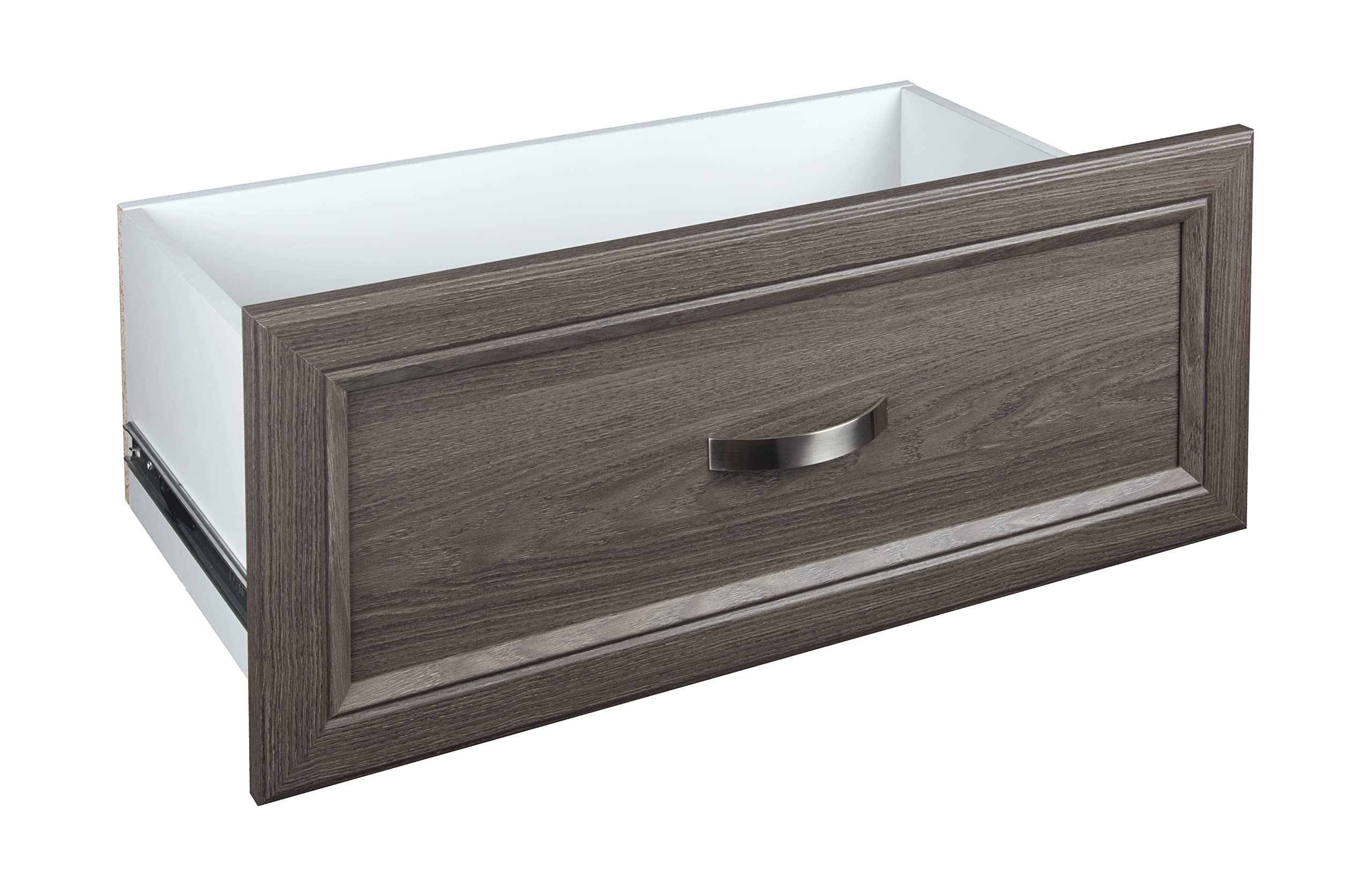 ClosetMaid SuiteSymphony Wood Closet Drawer, Add On Accessory, Shaker Style, for Storage, Closet, Clothes, 25” x 10” Size for 25 in. Units, Graphite Grey/Satin Nickel