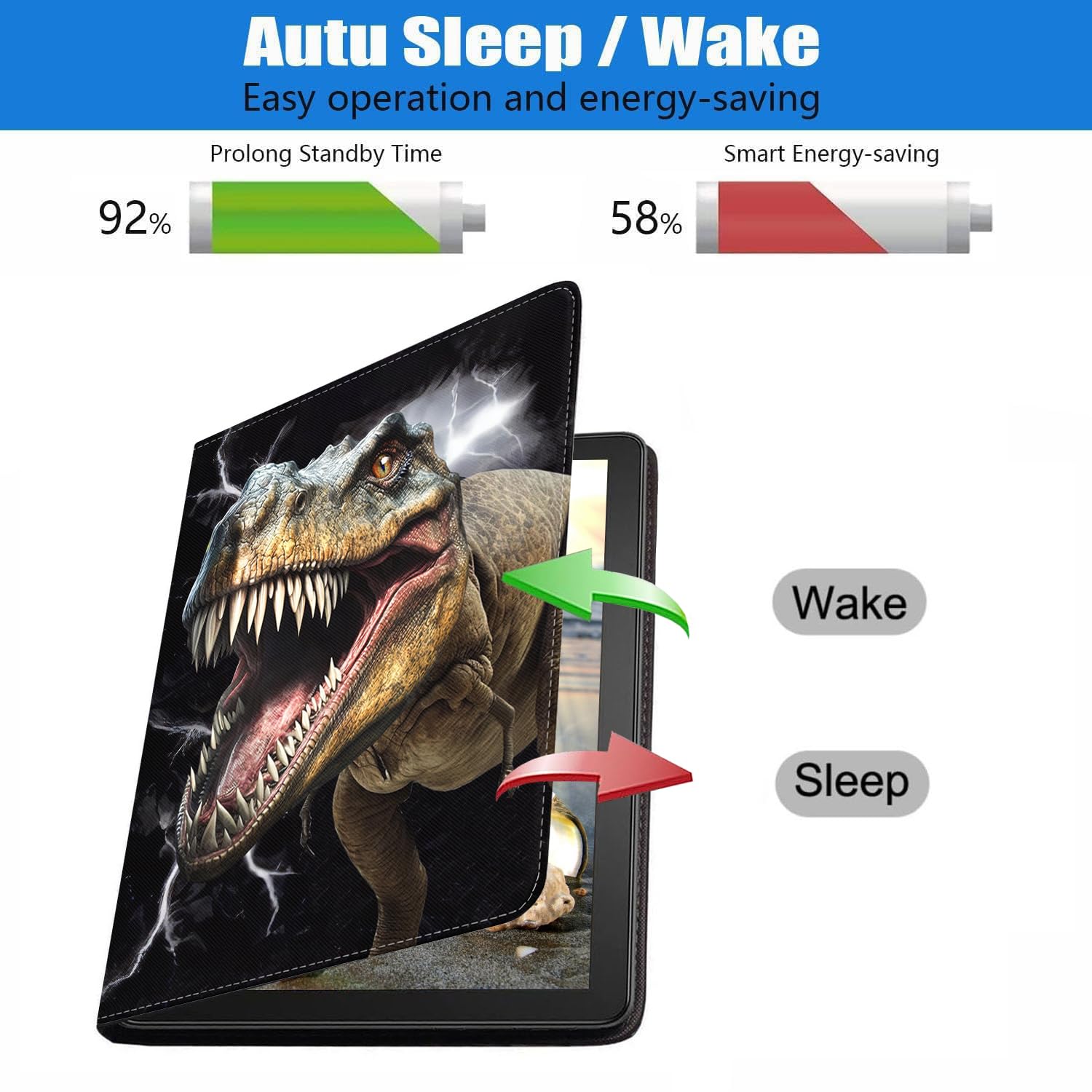 BXIKEOPIU Case for Samsung Galaxy Tab S8 2022 & S7 2020 11 Inch (SM-X700/X706/T870/T875/T878), Slim PU Leather Stand Folio Cover with Auto Sleep Wake, Dinosaur